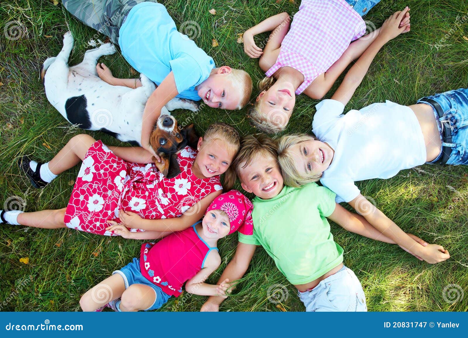 Six cute children and dog stock image. Image of children - 20831747