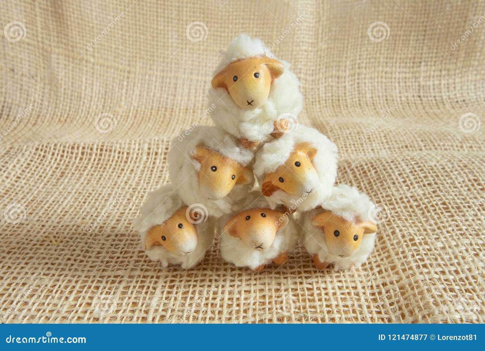 Six Cute Sheep Playing Together in the Farm Stock Image - Image of ...