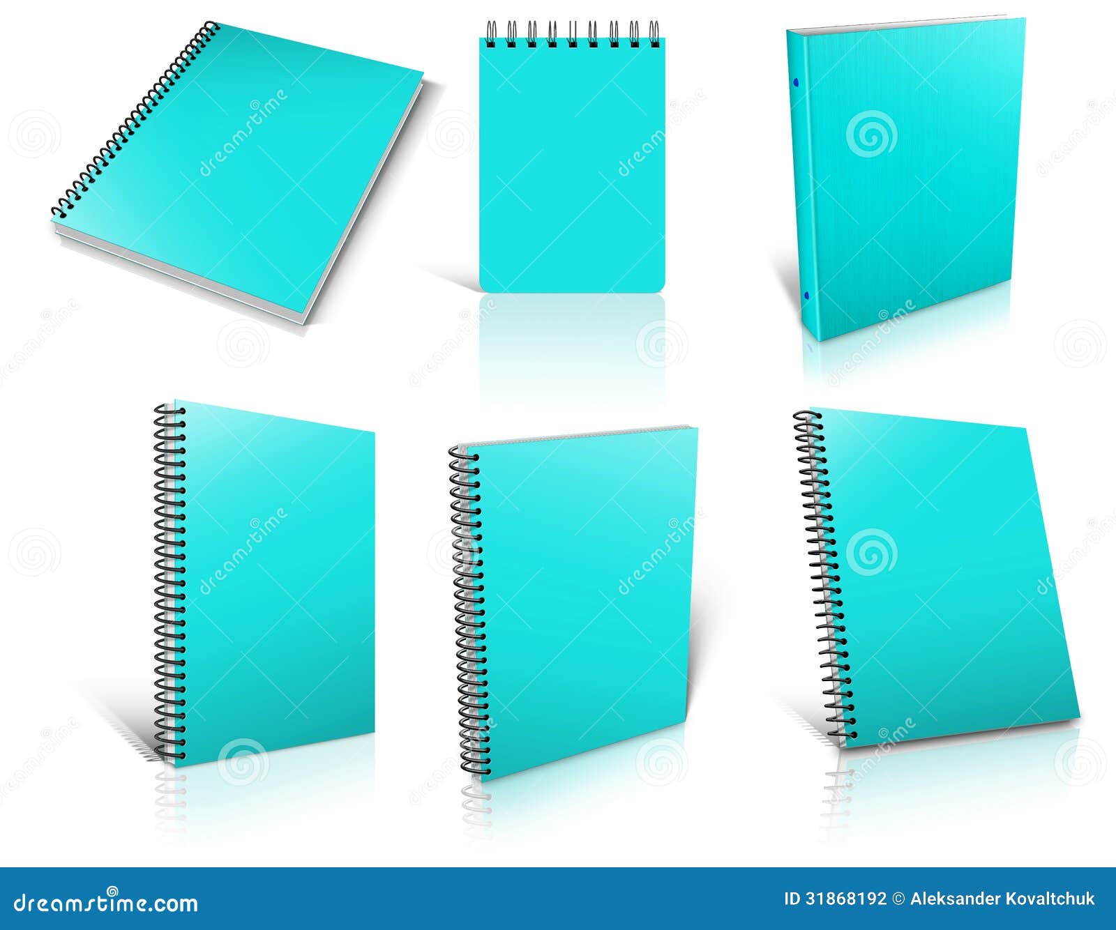 Six Cyan Spiral Blank Notepad on White. Stock Illustration ...