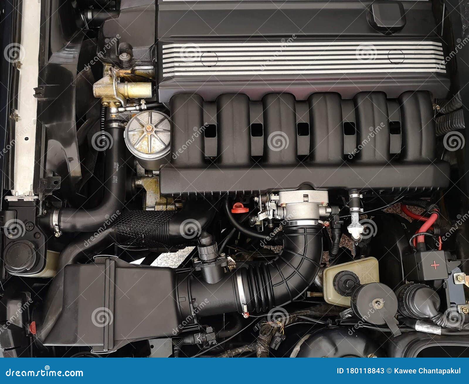 Six Cylinders Car Engine in Top View Stock Image - Image of mechanical ...
