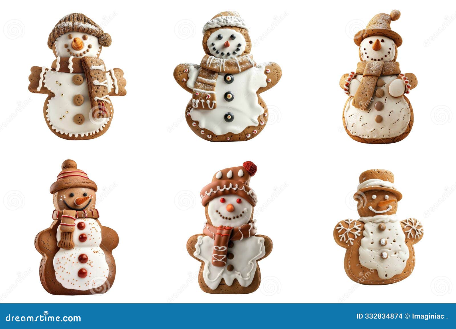 Six Decorated Gingerbread Snowmen on Transparent Background Stock ...