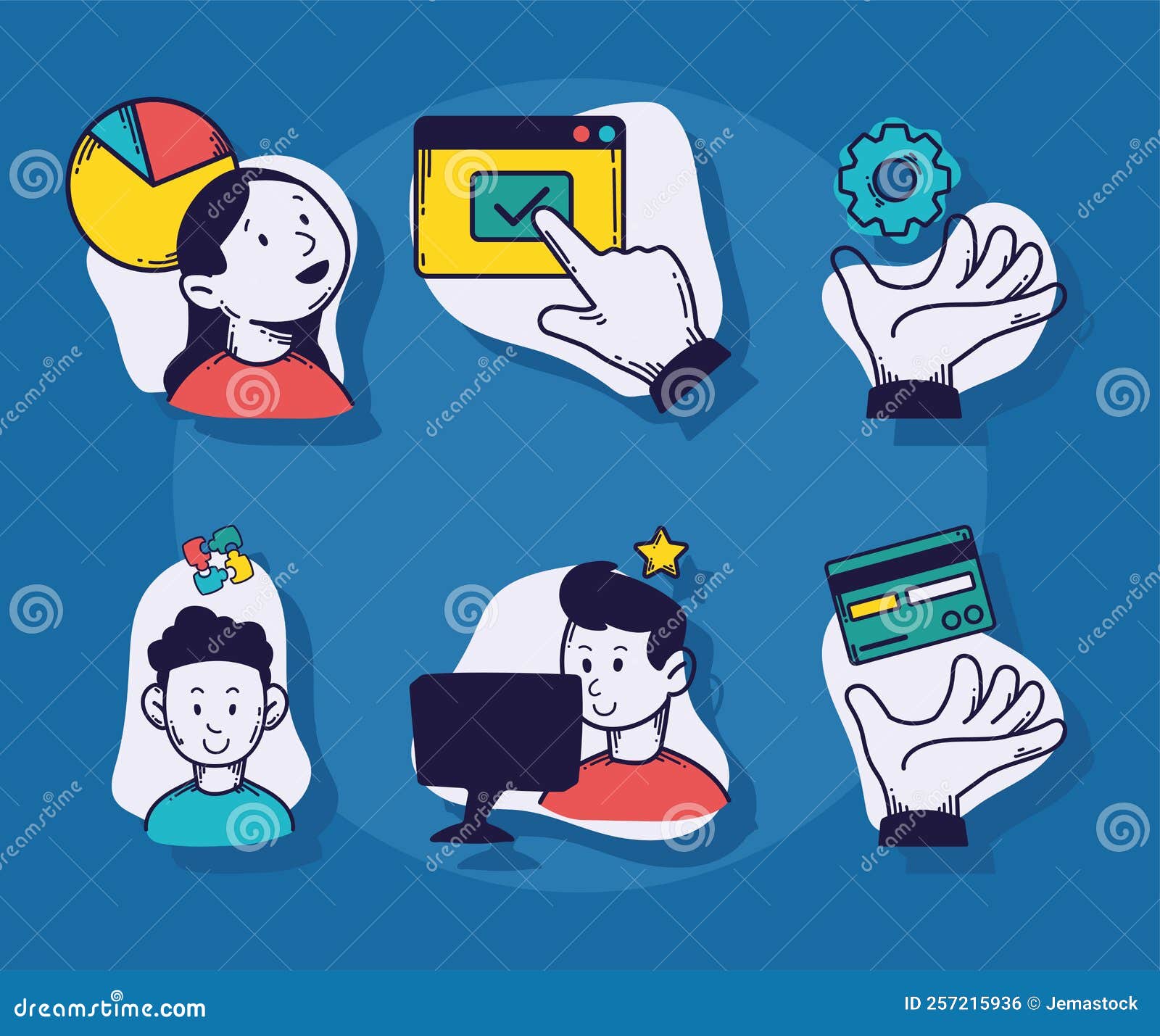 Six developers and icons stock vector. Illustration of business - 257215936