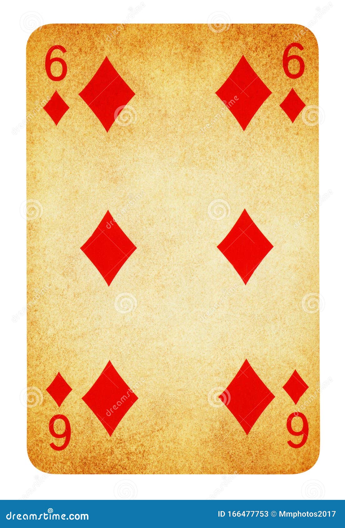 Six Of Diamond Vintage Playing Card Isolated On White Stock Image