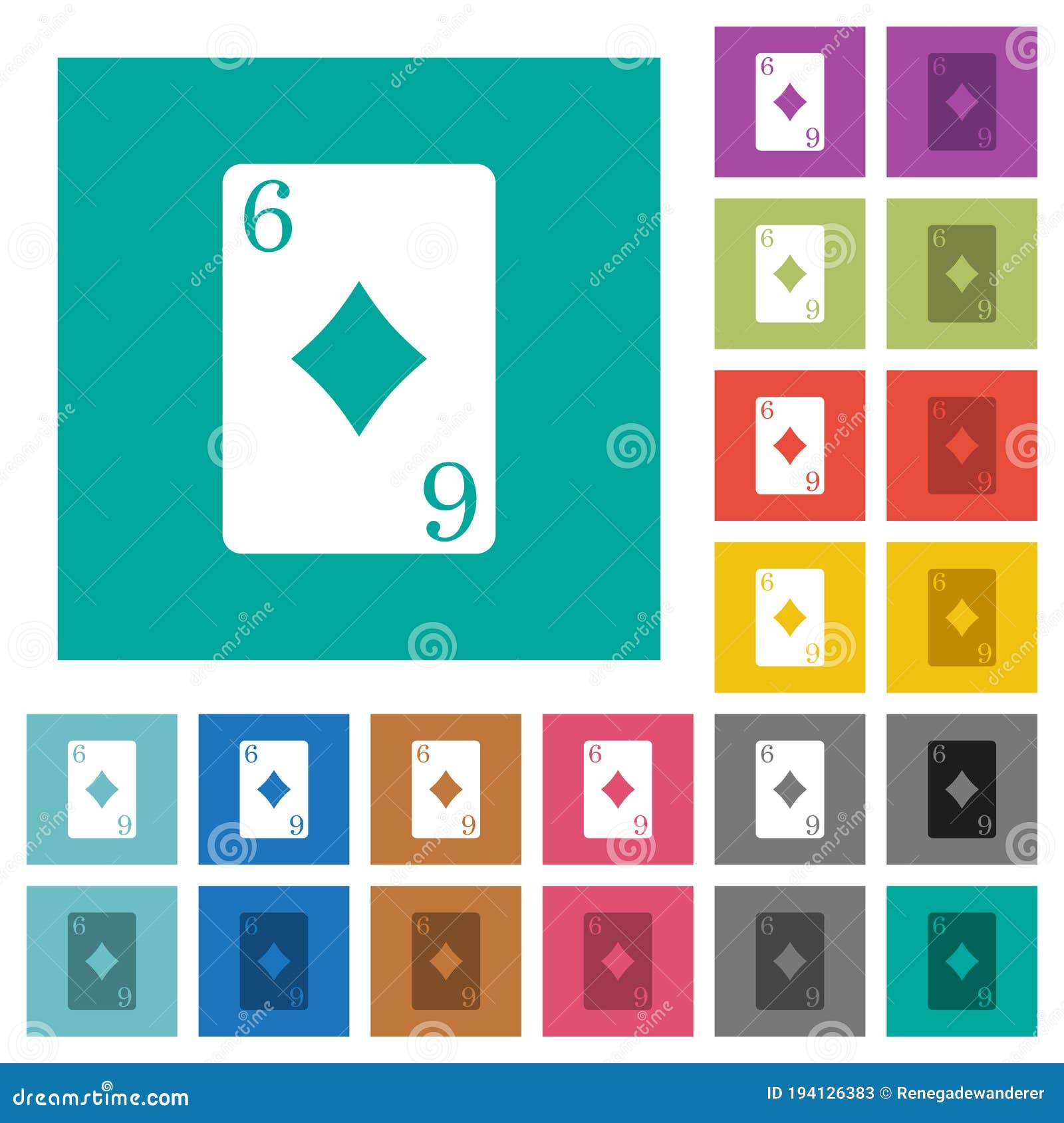 Six of Diamonds Card Square Flat Multi Colored Icons Stock Vector ...