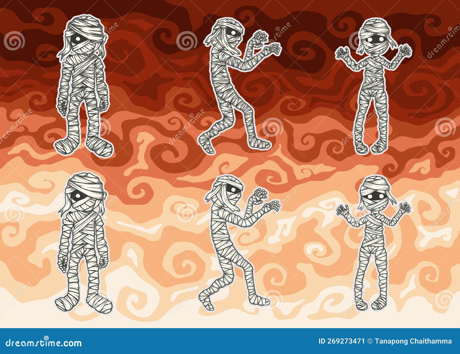 Six Different Ancient Egyptian Mummies with Patterned Backgrounds Stock ...