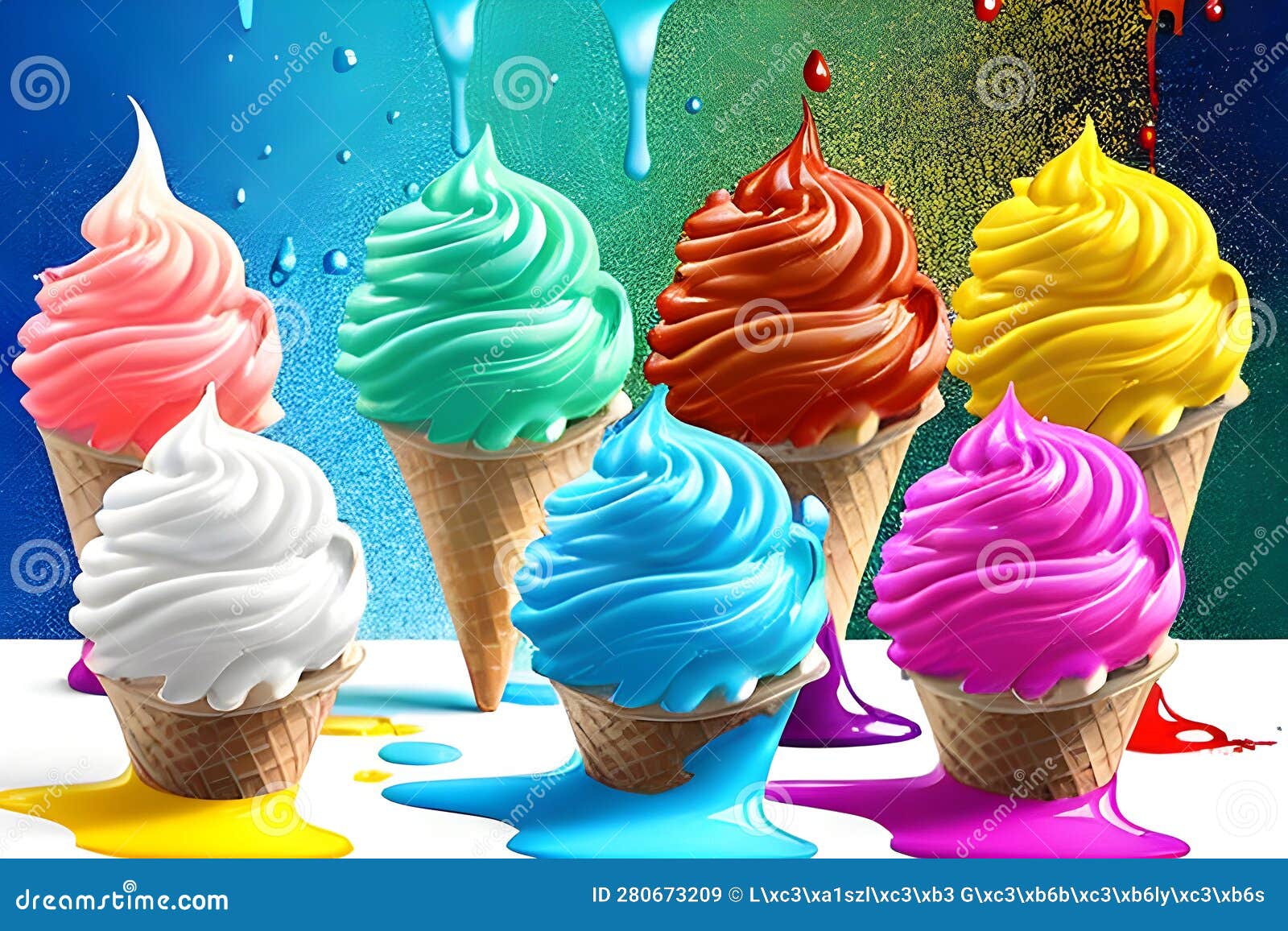 Twisted Ice Cream in Six Different Colored Cones. Stock Illustration ...