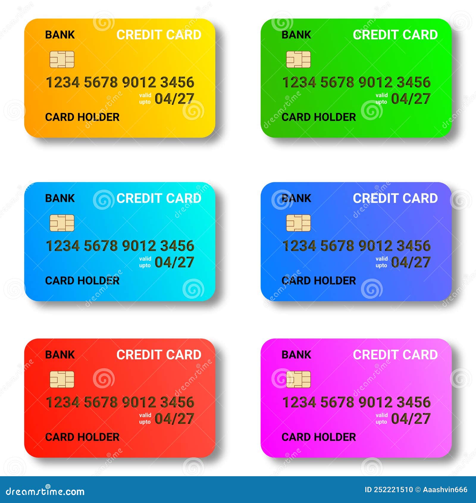 Six Different Colour Credit Card Isolated Stock Illustration ...