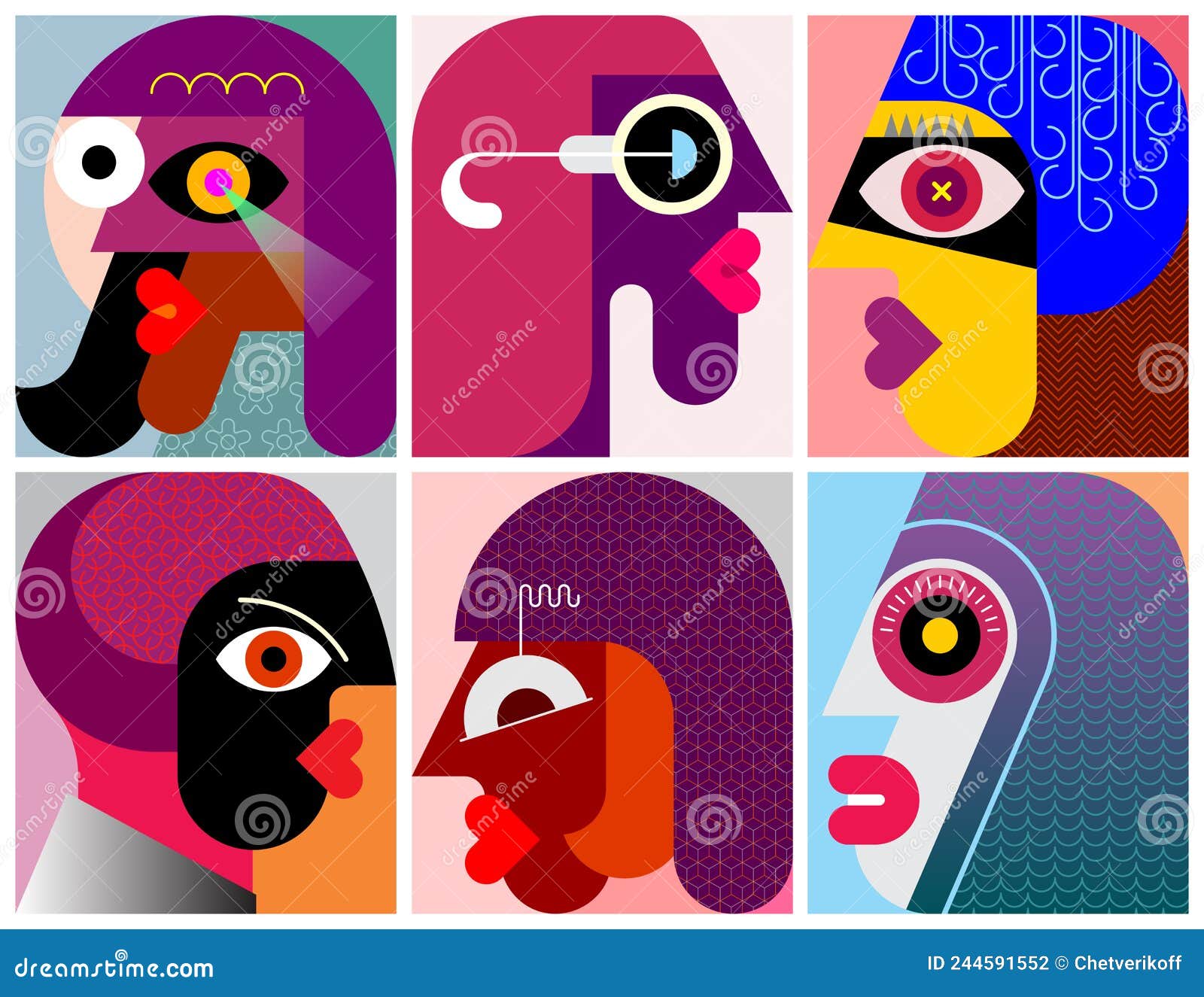 Six Faces / Six People Vector Illustration Stock Vector - Illustration ...