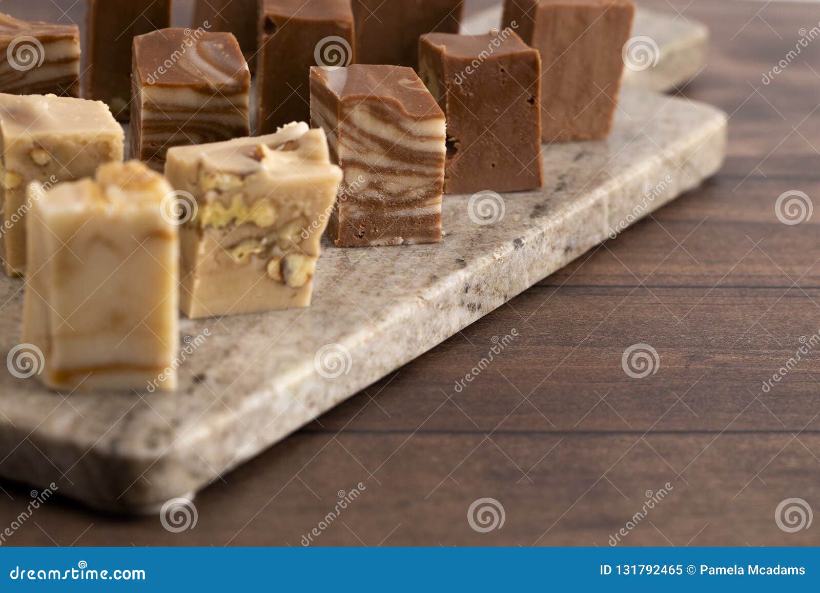 Different Flavors of Fudge on a Wooden Table Stock Image - Image of ...