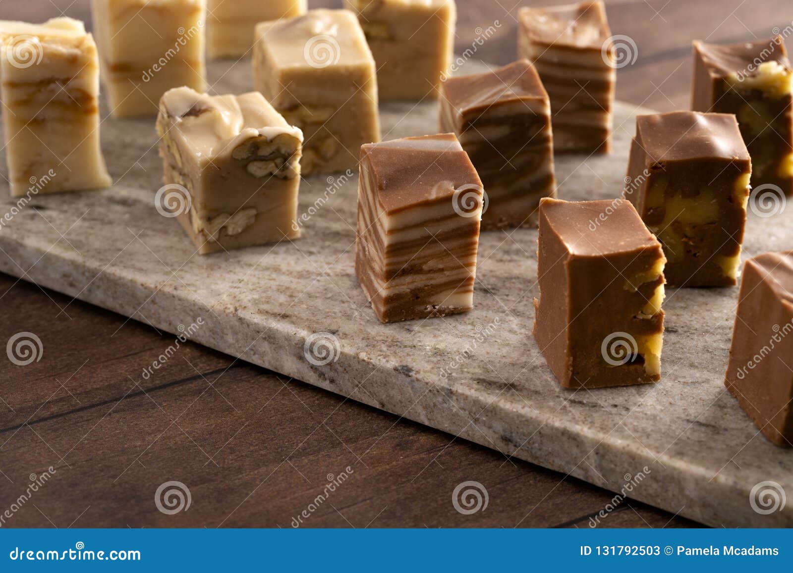 Different Flavors of Fudge on a Wooden Table Stock Image - Image of ...
