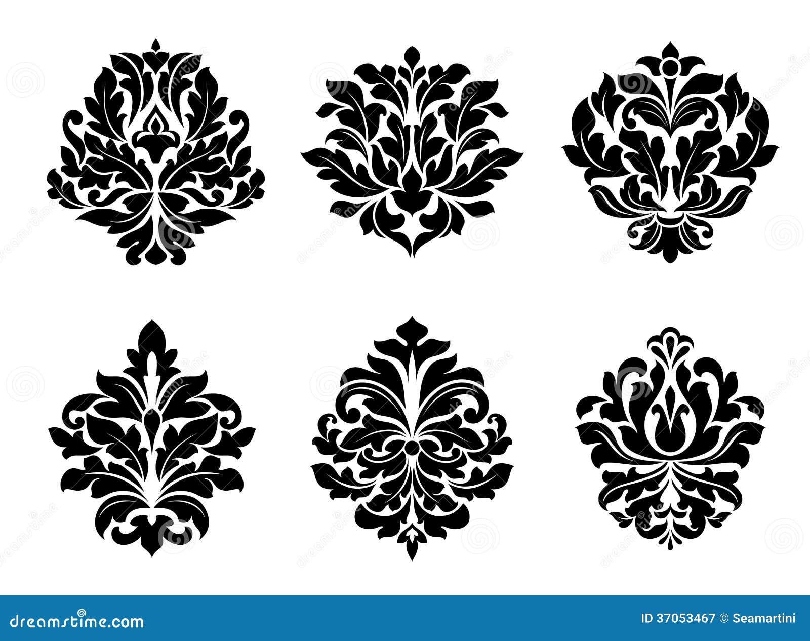 Six Different Floral Arabesque Designs Stock Vector - Illustration of ...