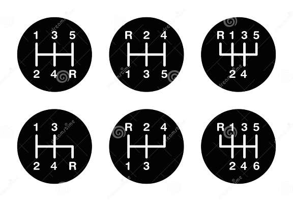 Six Different Gear Stick Shift Patterns Stock Vector - Illustration of ...
