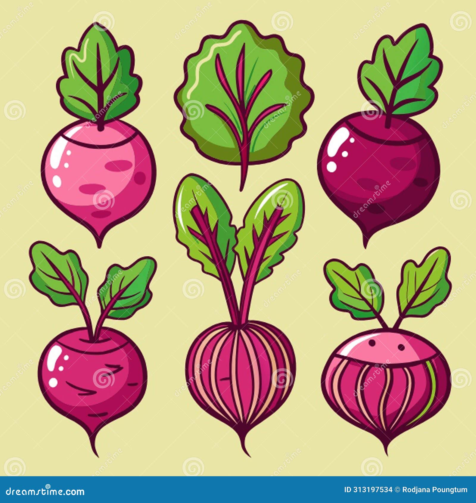 Six Different Hand Drawn Beets with Cartoon Stock Illustration ...