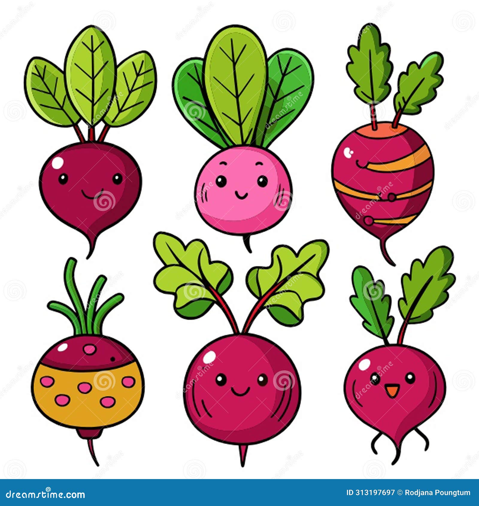 Six Different Hand Drawn Beets with Cartoon Stock Illustration ...