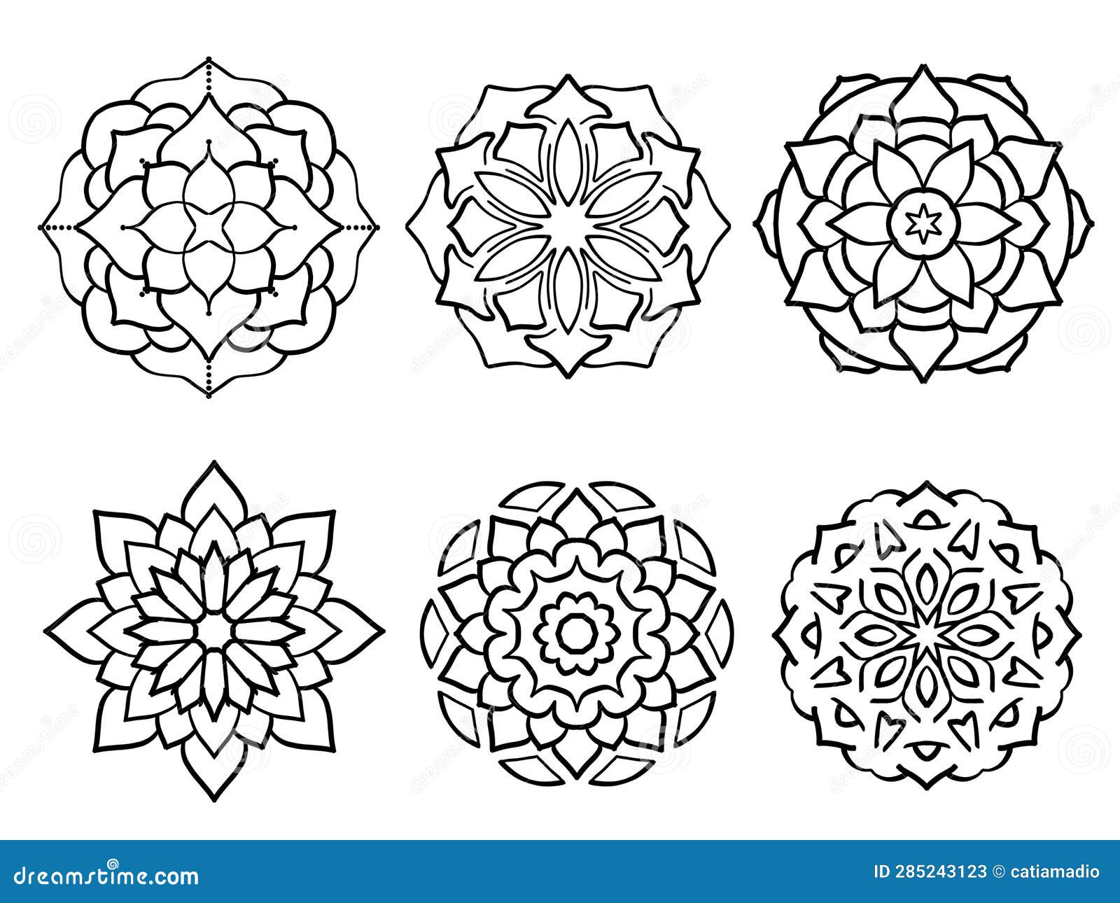 Six Different Style Mandala Clipart Illustrations Stock Illustration ...