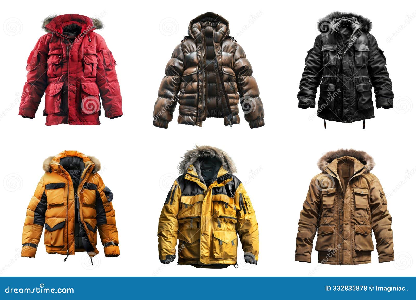 Six Different Styles of Winter Coats with Fur Hoods Stock Illustration ...