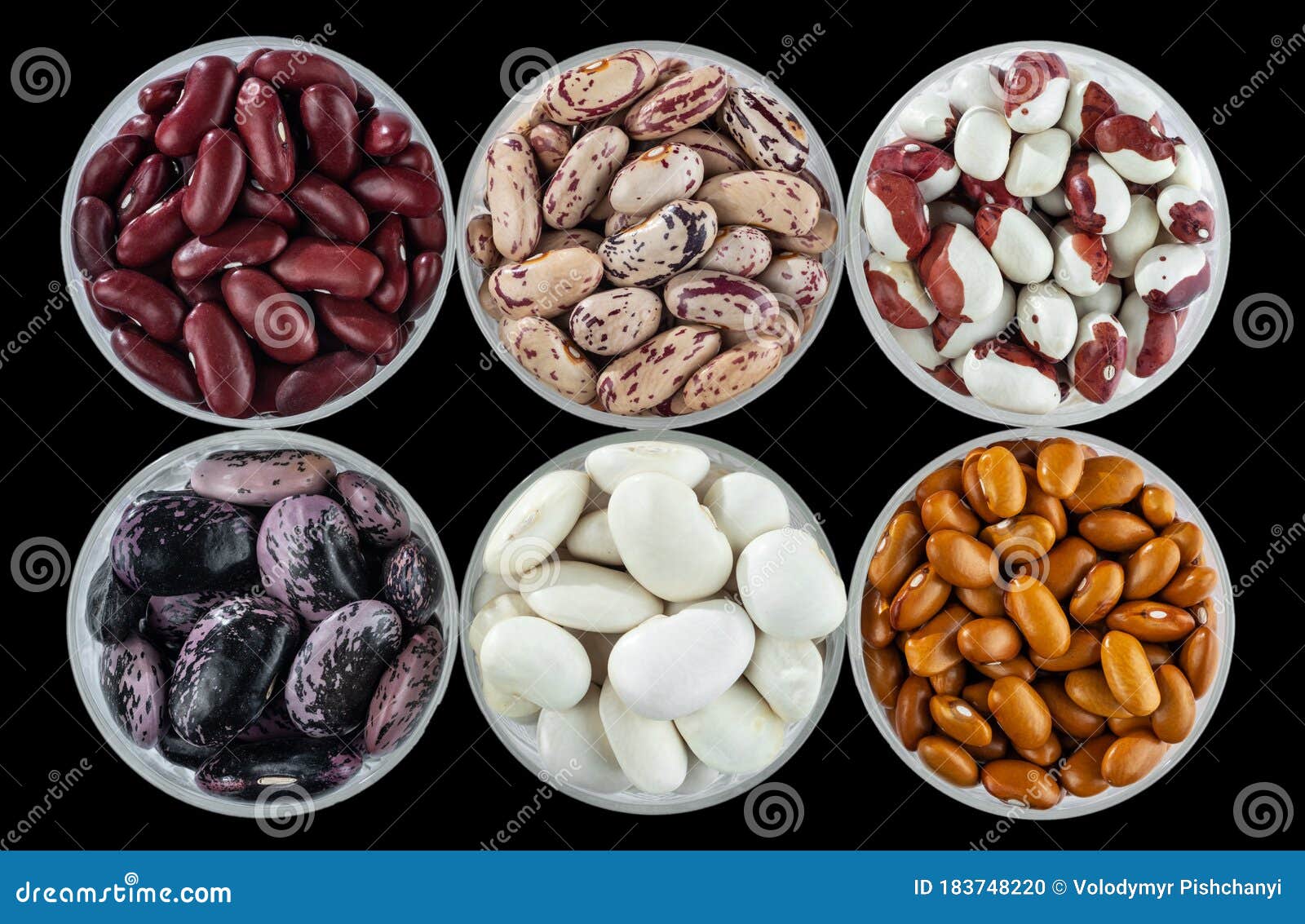 Six Different Varieties of Beans in Round Glassware Stock Photo - Image ...