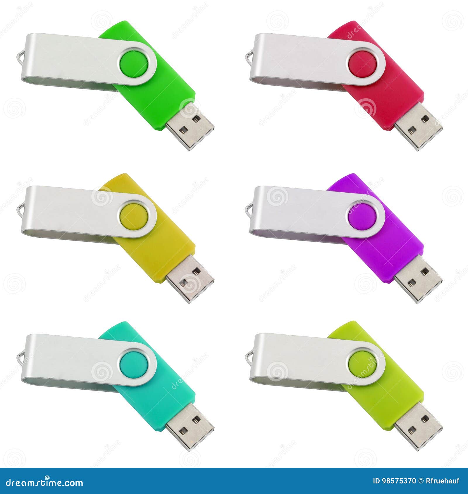 Six Differently Colored USB-Sticks Isolated on White Stock Photo ...
