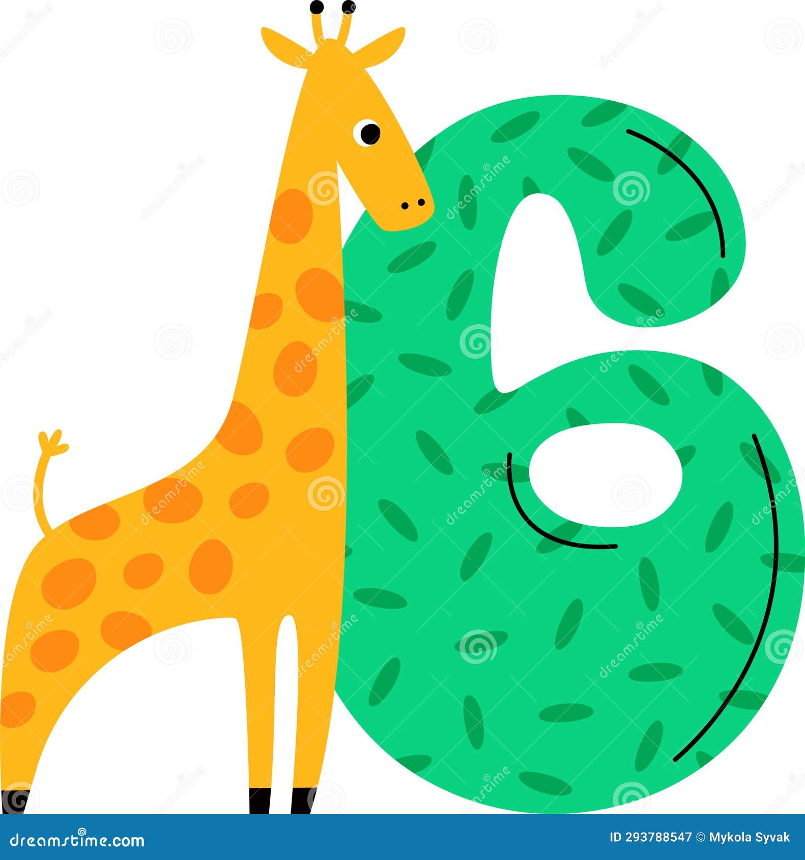 Six Digit with Giraffe stock vector. Illustration of character - 293788547