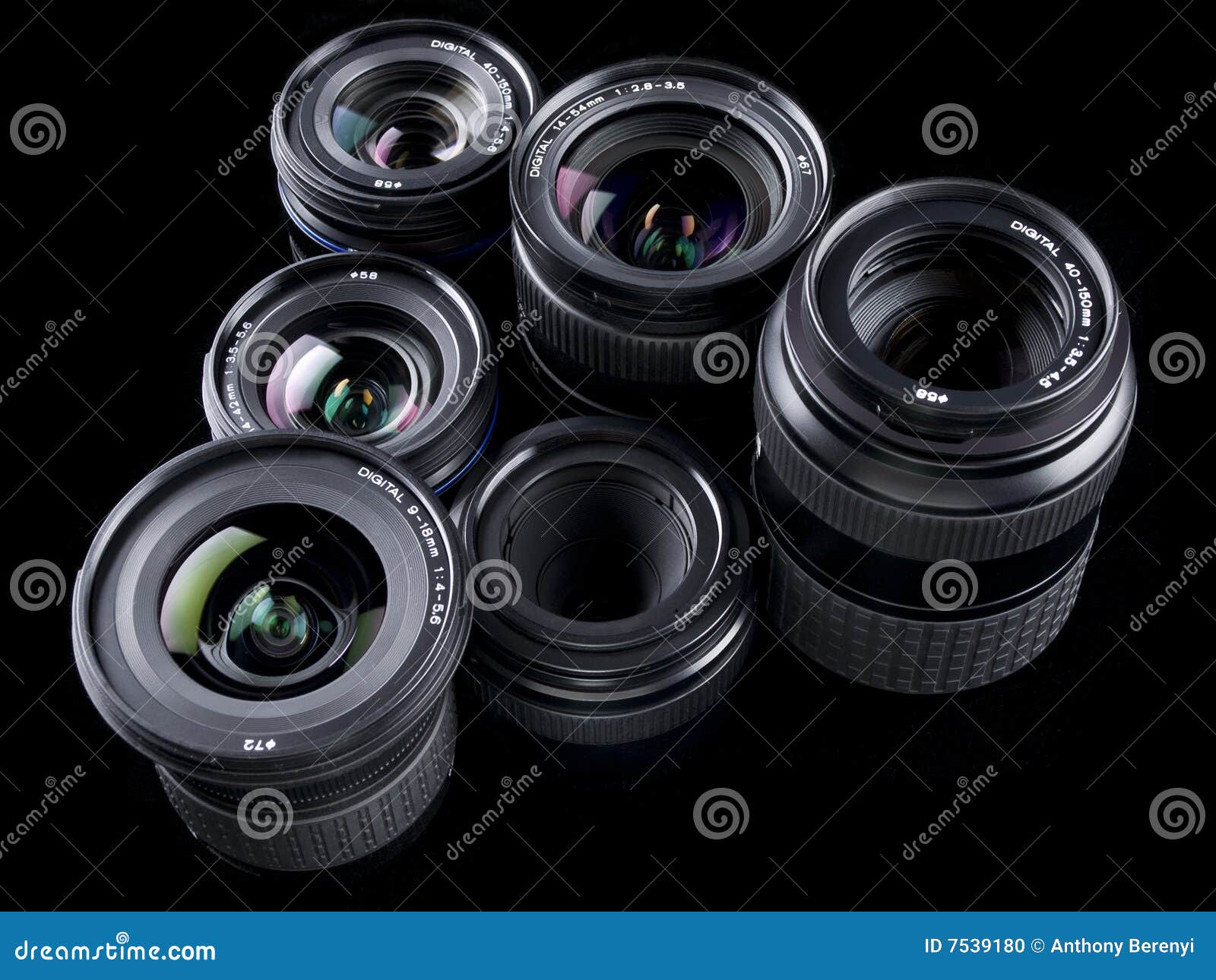 Six Digital Lenses Triangle Pattern on Black Stock Photo - Image of ...