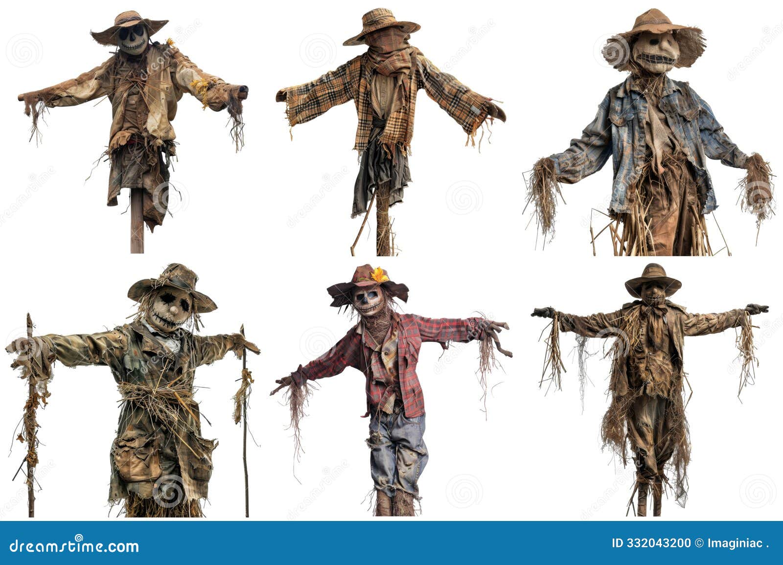 Six Distressed Scarecrow Figures with Distorted Backgrounds Stock ...