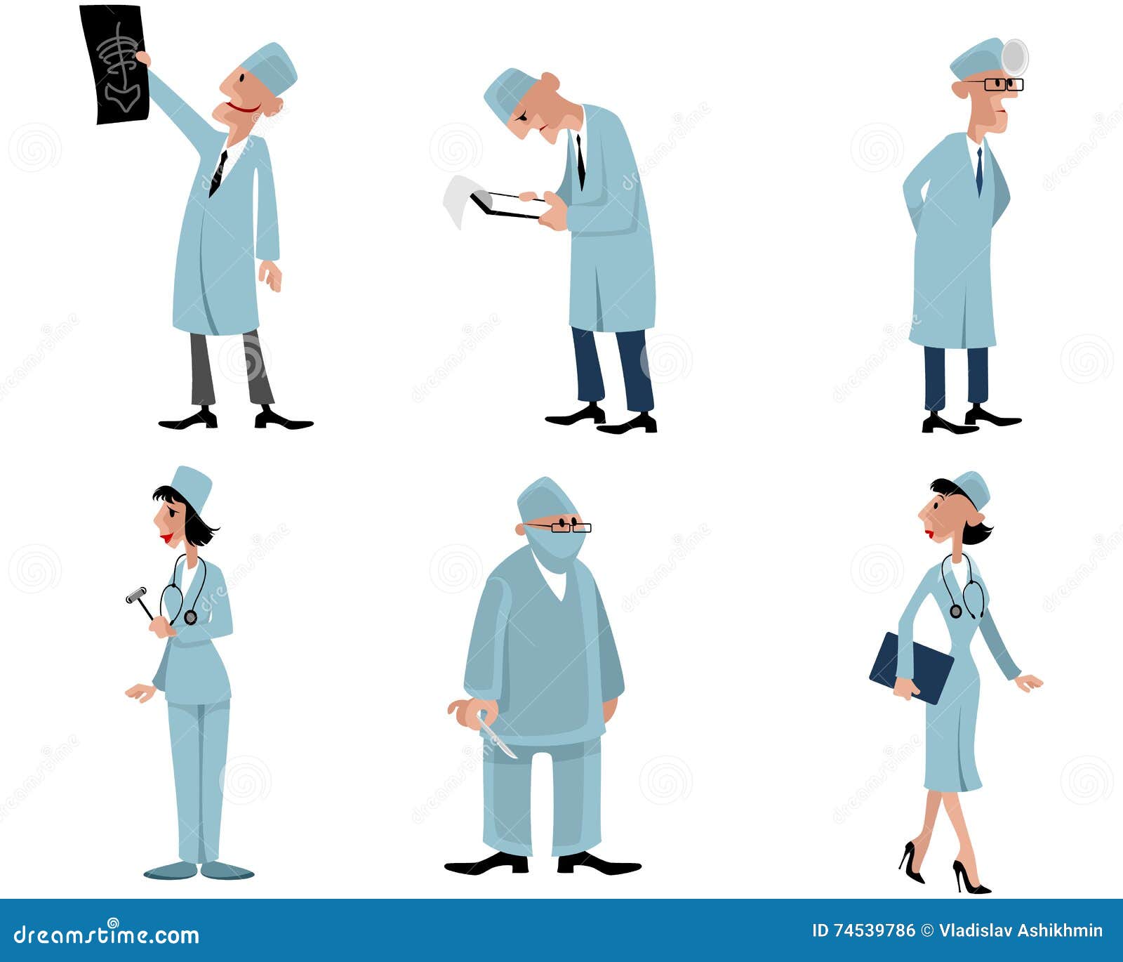 Six doctors set stock vector. Illustration of notepad - 74539786