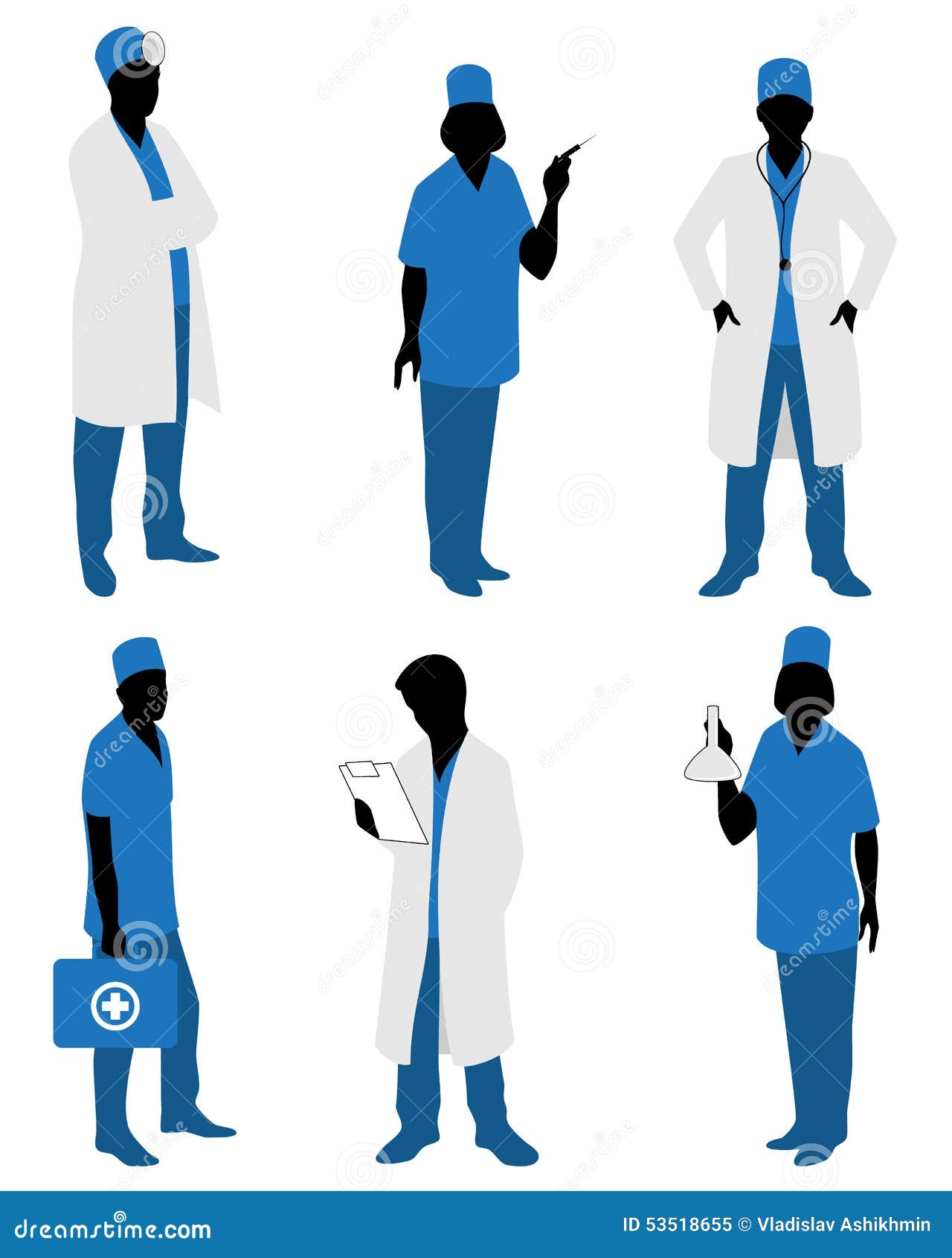 Six doctors silhouettes stock vector. Illustration of vector - 53518655