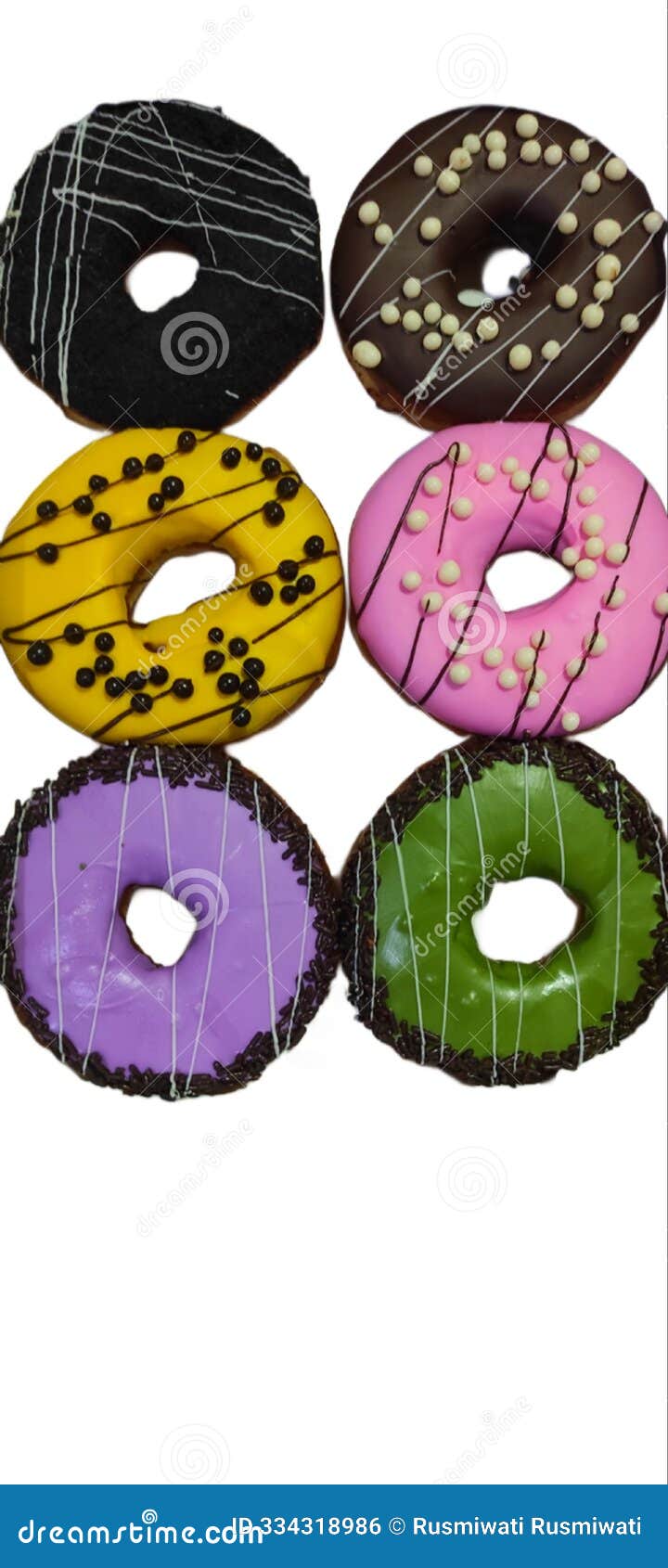 Six Donuts with a Variety of Different Toppings Stock Photo - Image of ...