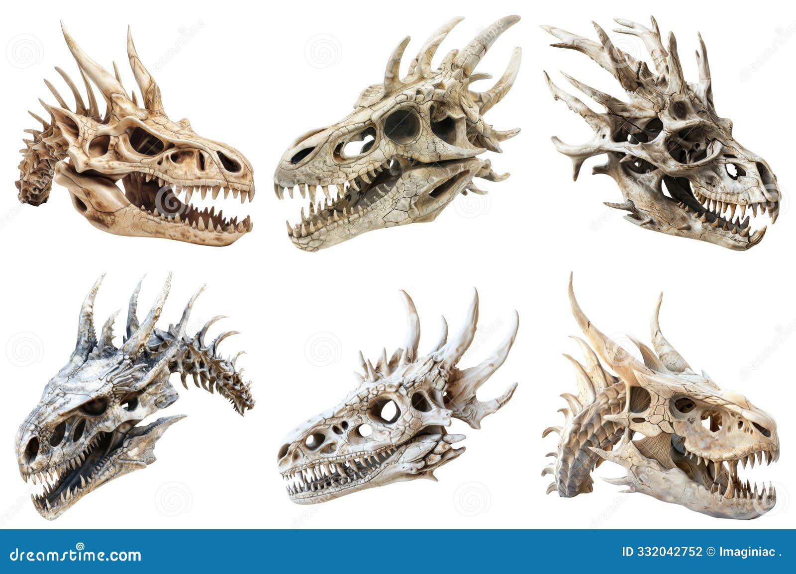 Six Dragon Skulls with Spikes and Teeth Stock Illustration ...