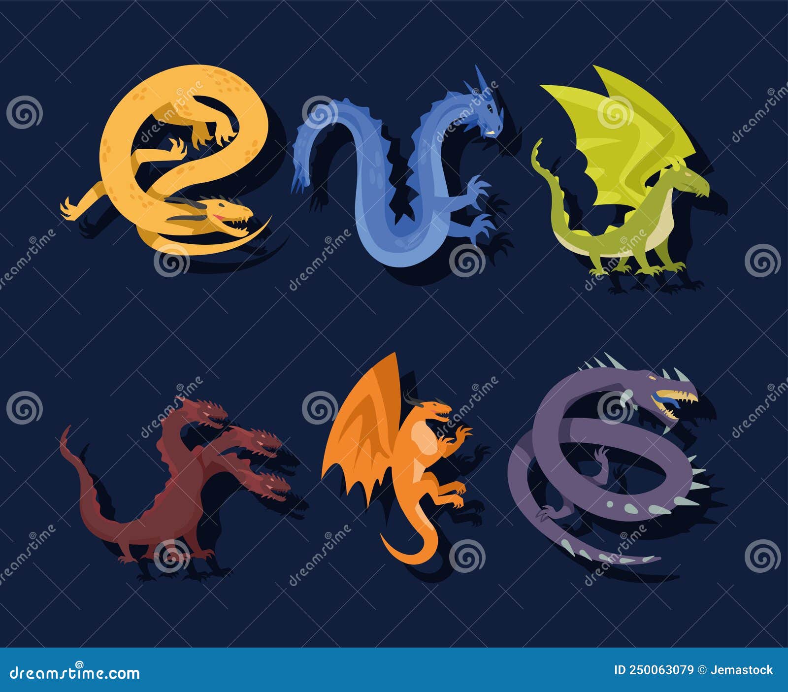 Six Dragons Creatures Icons Stock Vector - Illustration of fairytale ...