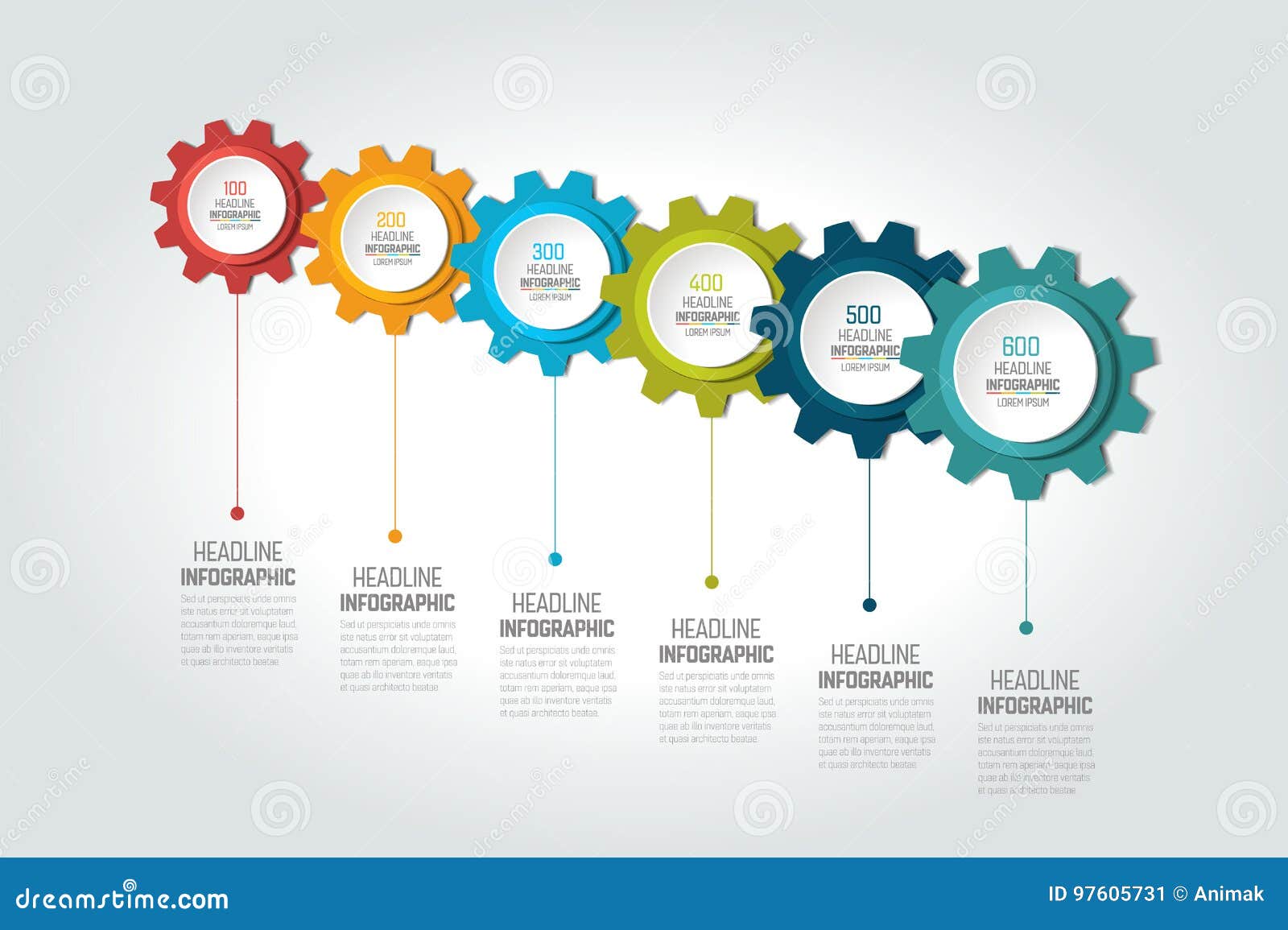 Six Elements Chart, Scheme, Diagram, Timeline. Stock Vector ...