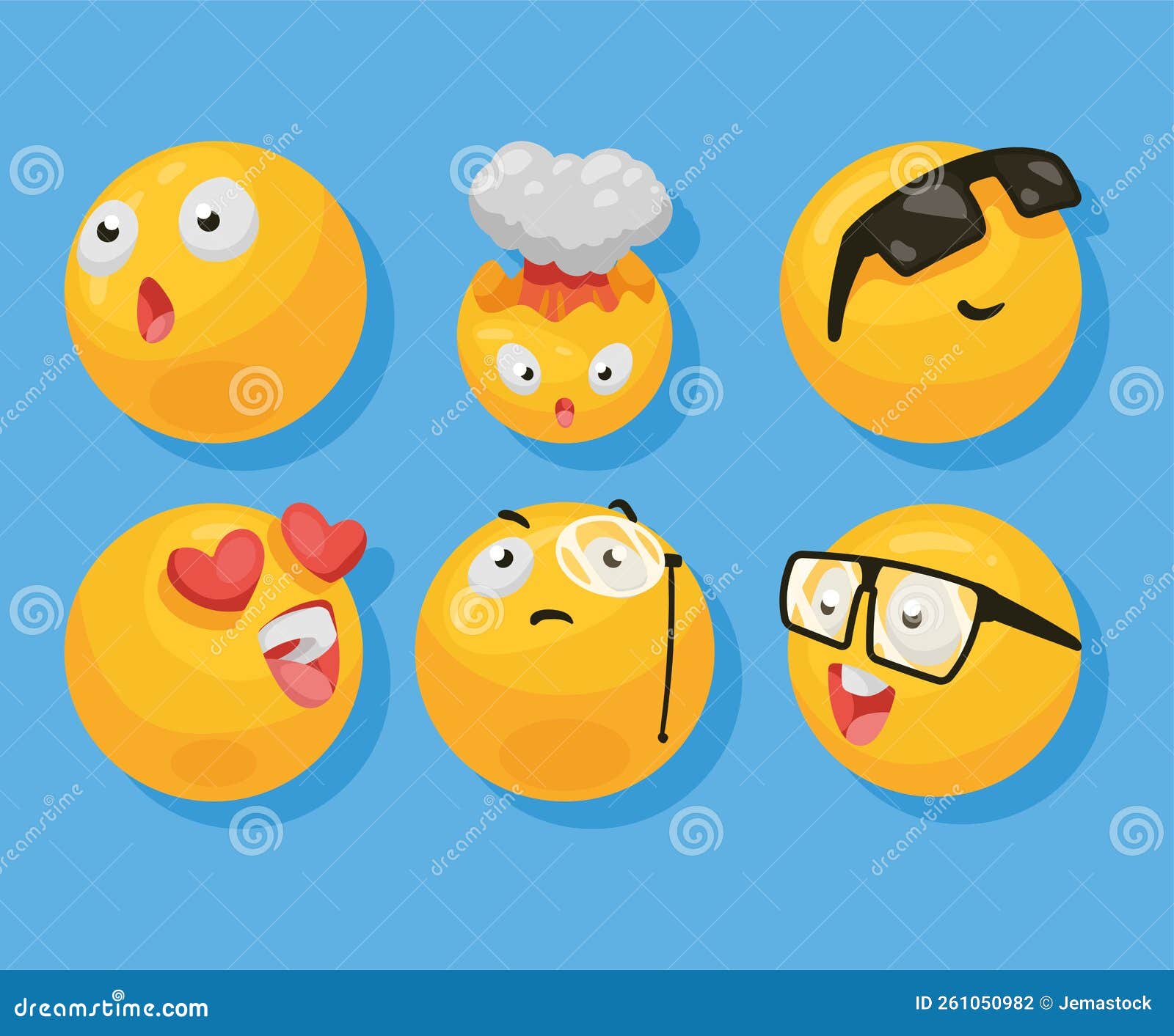 Six emojis 3d style icons stock illustration. Illustration of brain ...