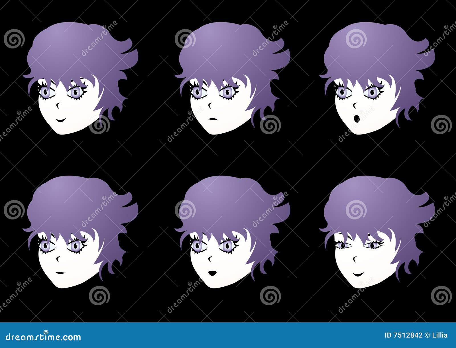 Six emotions stock vector. Illustration of gladness, eyelash - 7512842