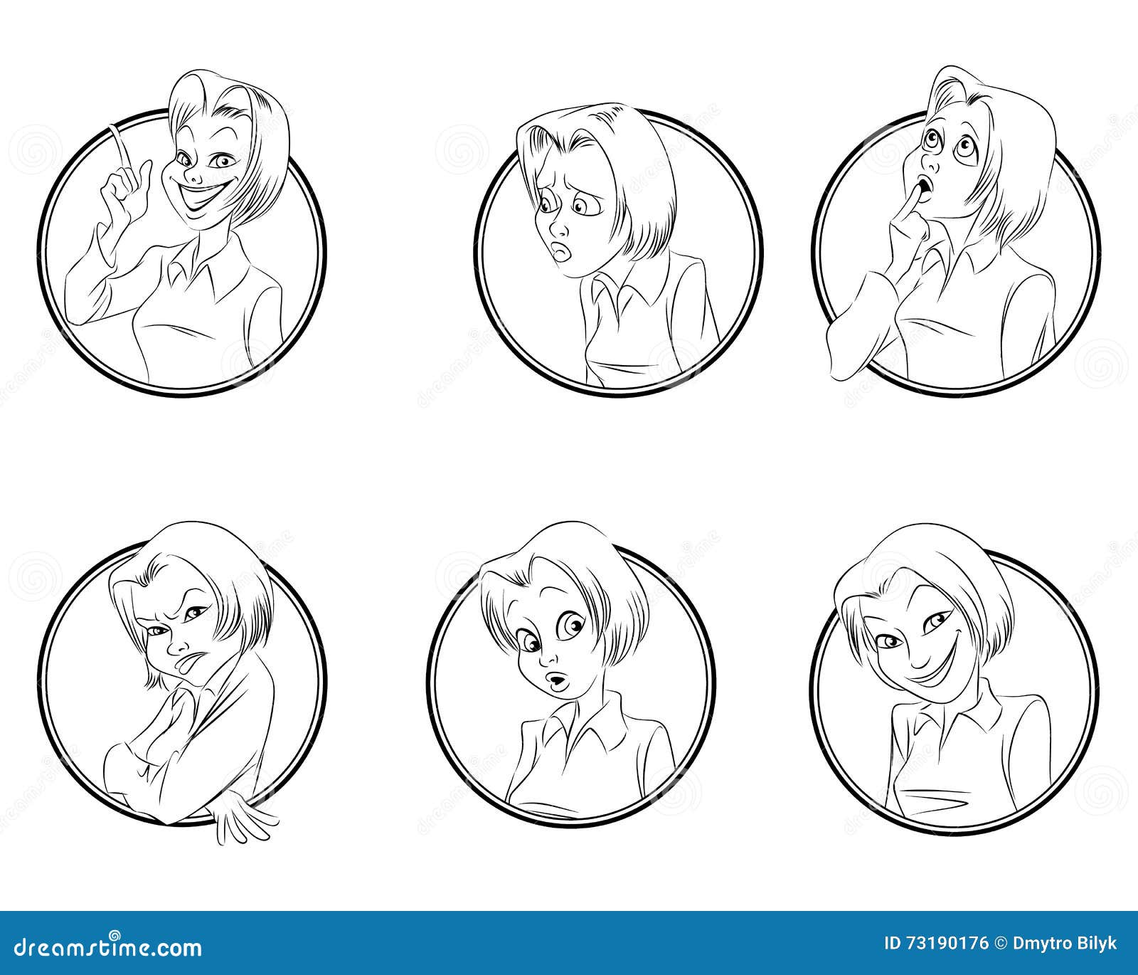 Six emotions set stock vector. Illustration of beautiful - 73190176