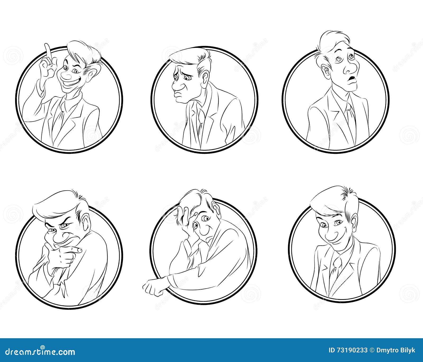 Six emotions set stock vector. Illustration of avatar - 73190233