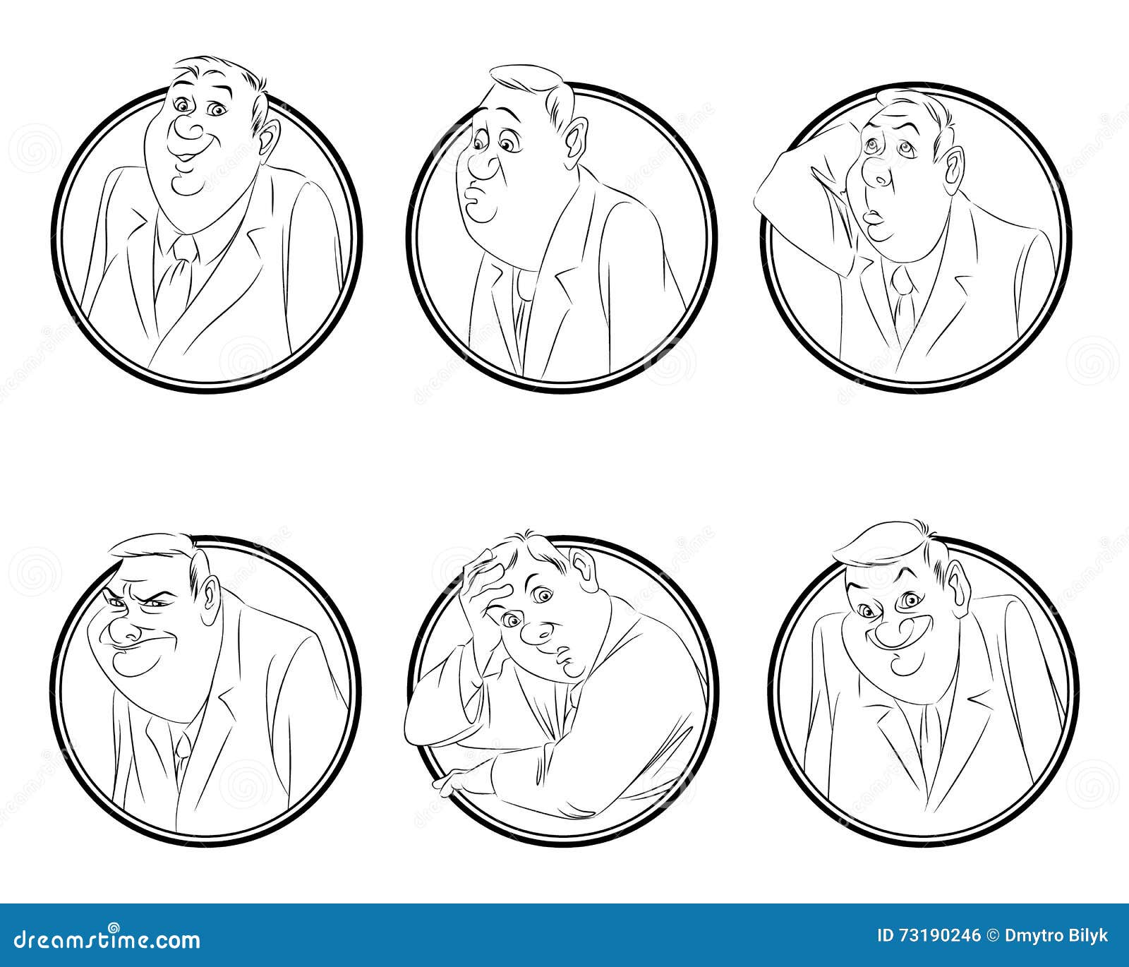Six emotions set stock vector. Illustration of anger - 73190246