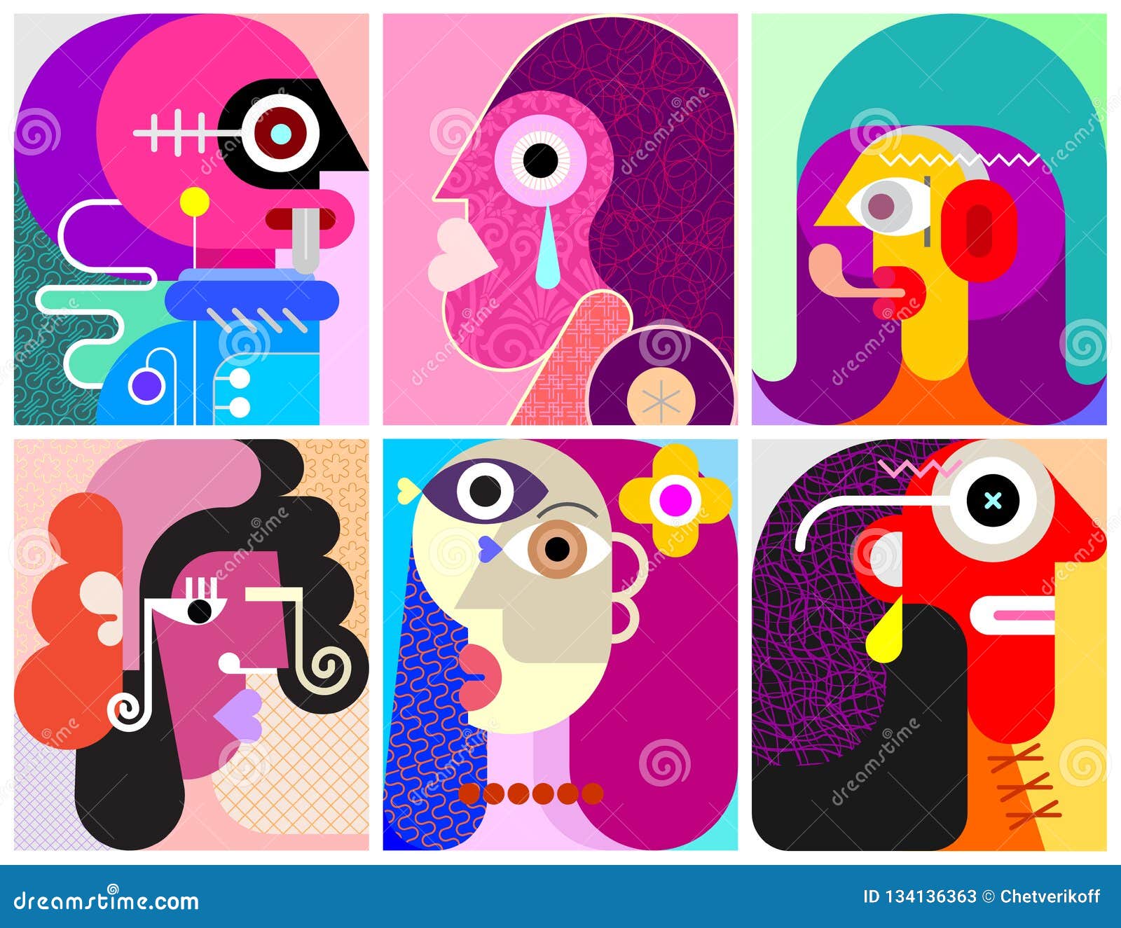 Six Faces / Six Persons Vector Illustration Stock Vector - Illustration ...