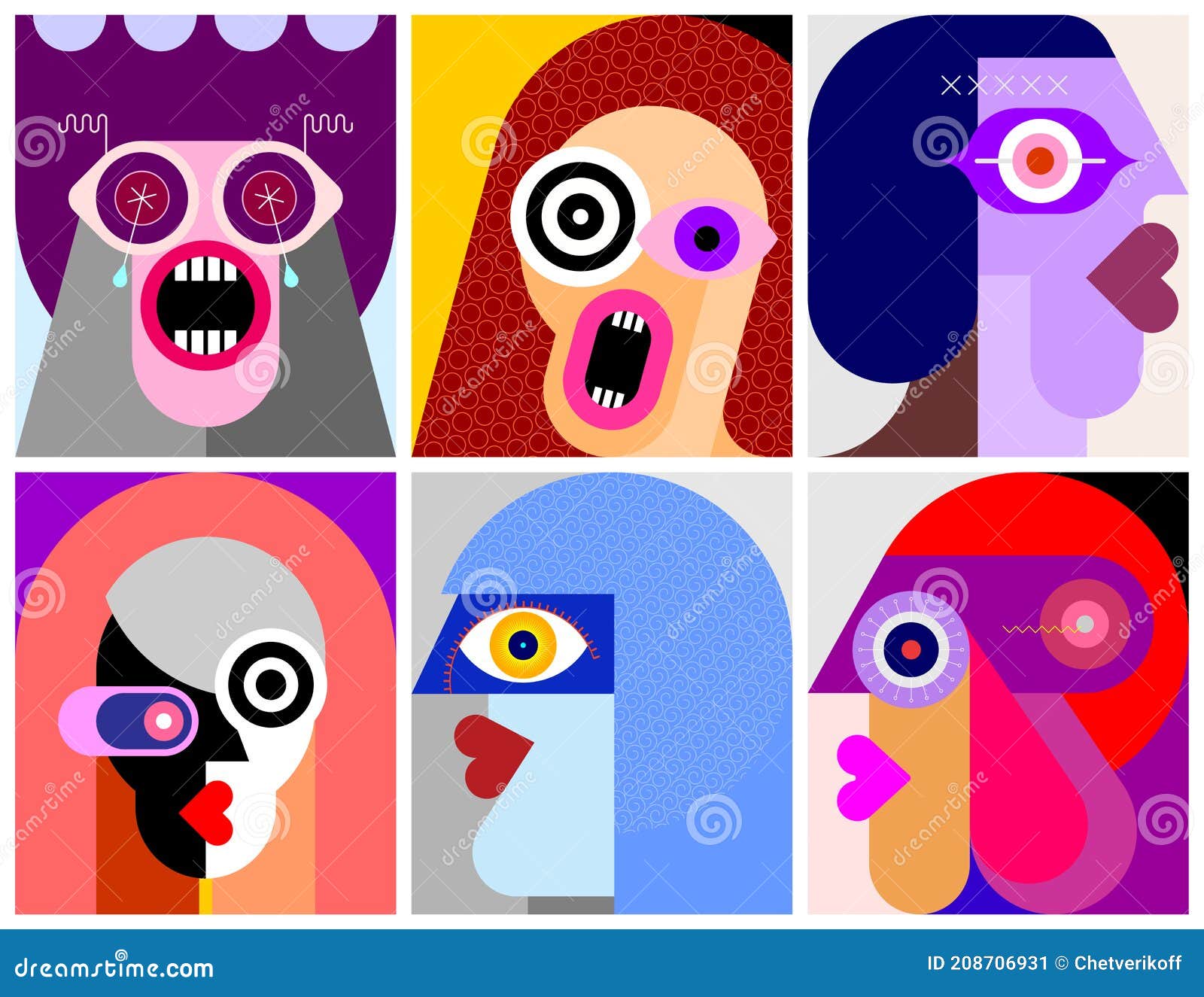 Six Faces Vector Illustration Stock Vector - Illustration of artistic ...