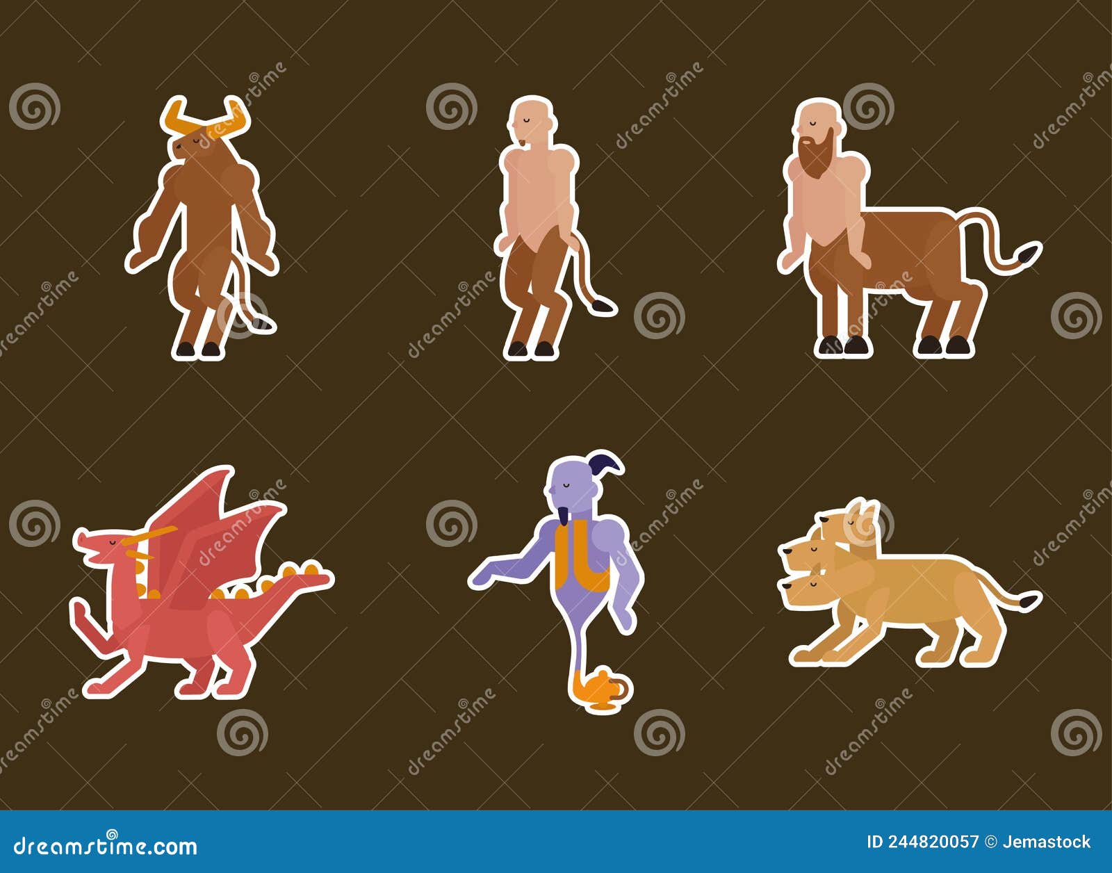 Six Fantastic Creatures Characters Stock Vector - Illustration of ...