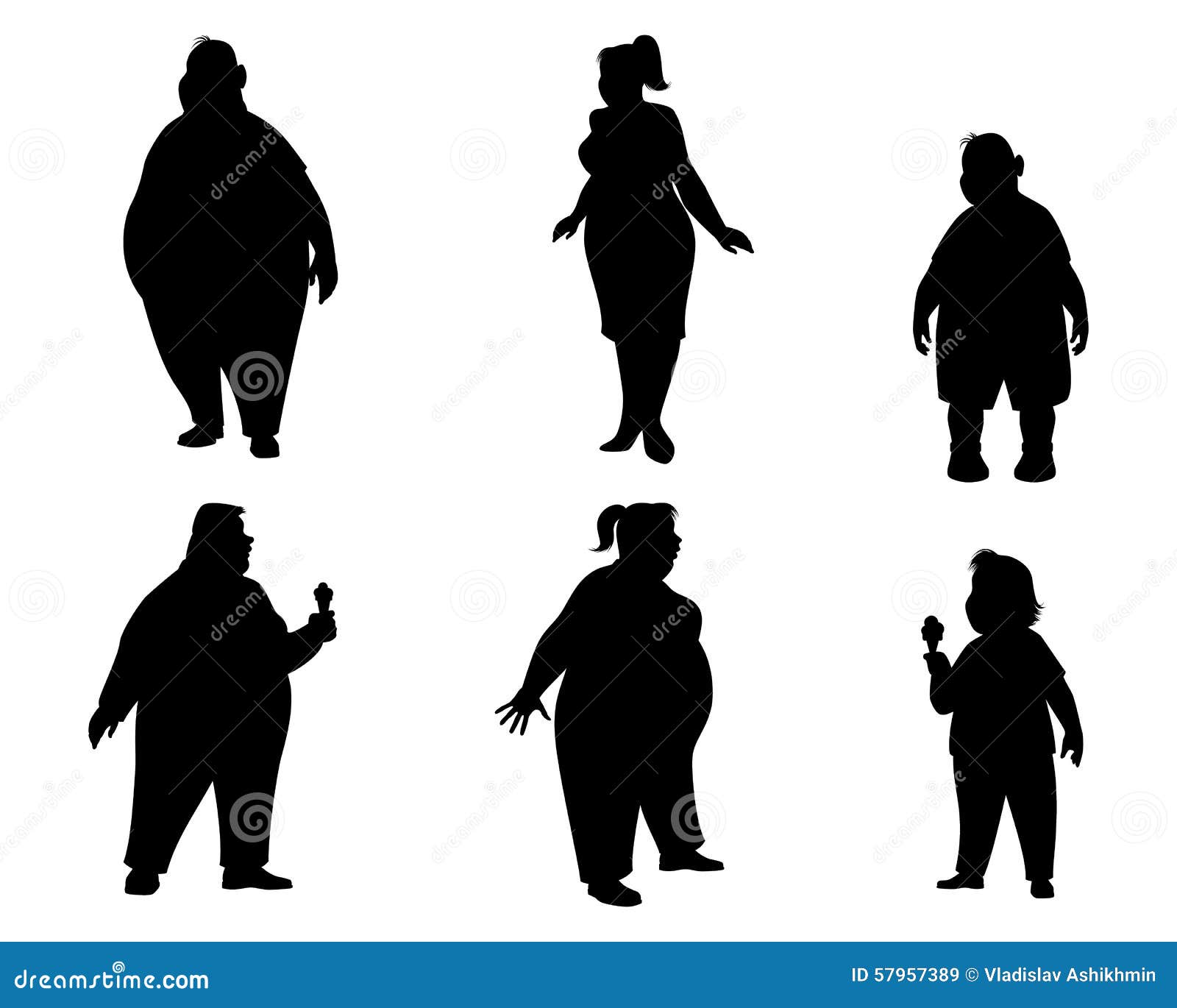 Six fat people silhouettes stock vector. Illustration of torso - 57957389
