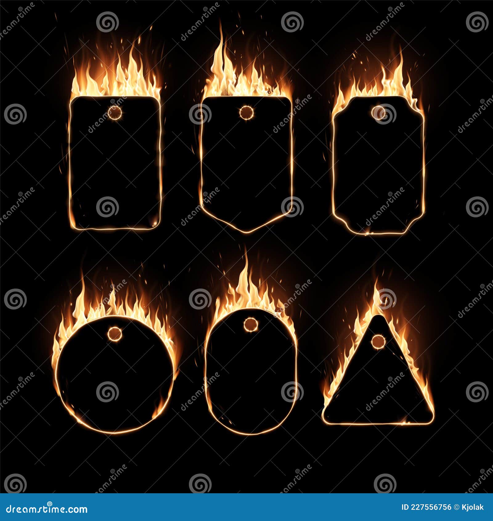 Six Fire Frames On A Dark Background. A Special Transparent Smoke ...