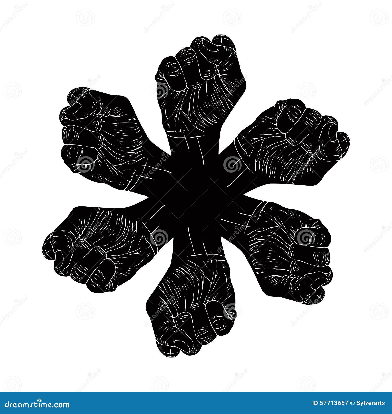 Six Fists Abstract Symbol, Black and White Vector Special Emblem Stock ...
