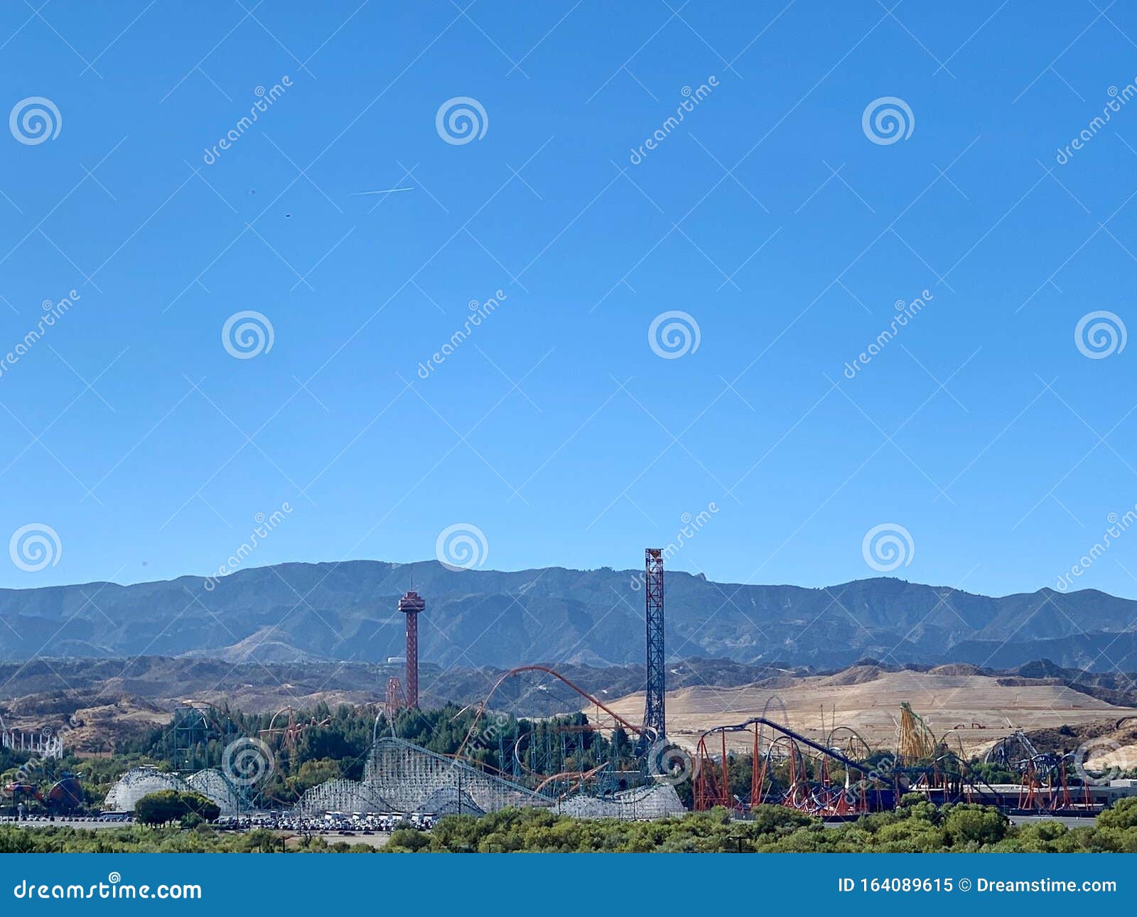 Six Flags Magic Mountain stock image. Image of mountain - 164089615