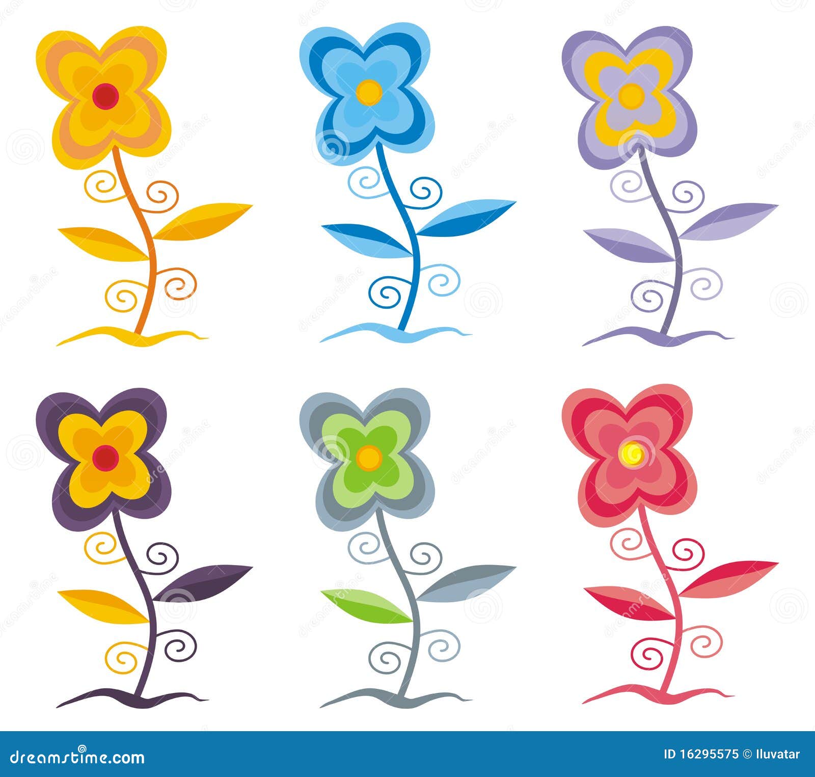 Six Fleurs Dans Des Couleurs Multiples Illustration de Vecteur ...