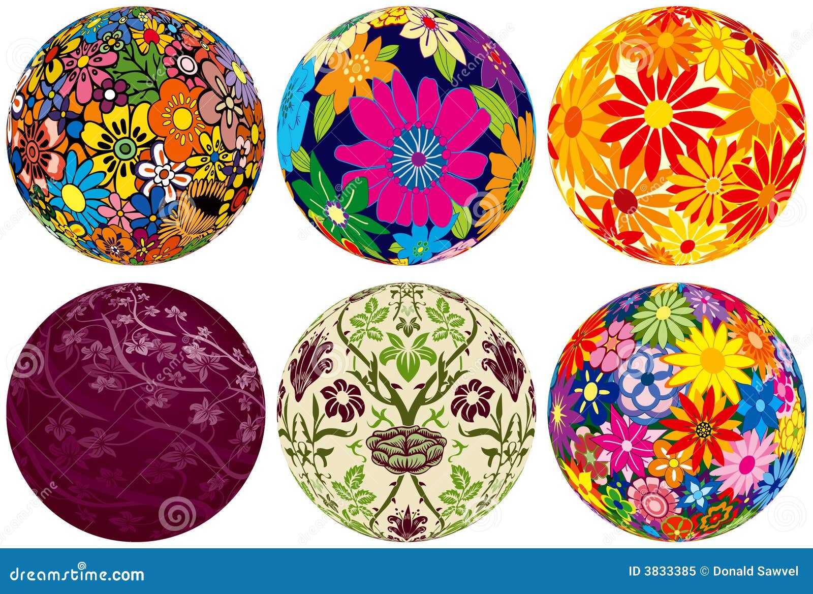 Six Floral Balls for Your Designs Stock Vector - Illustration of ...