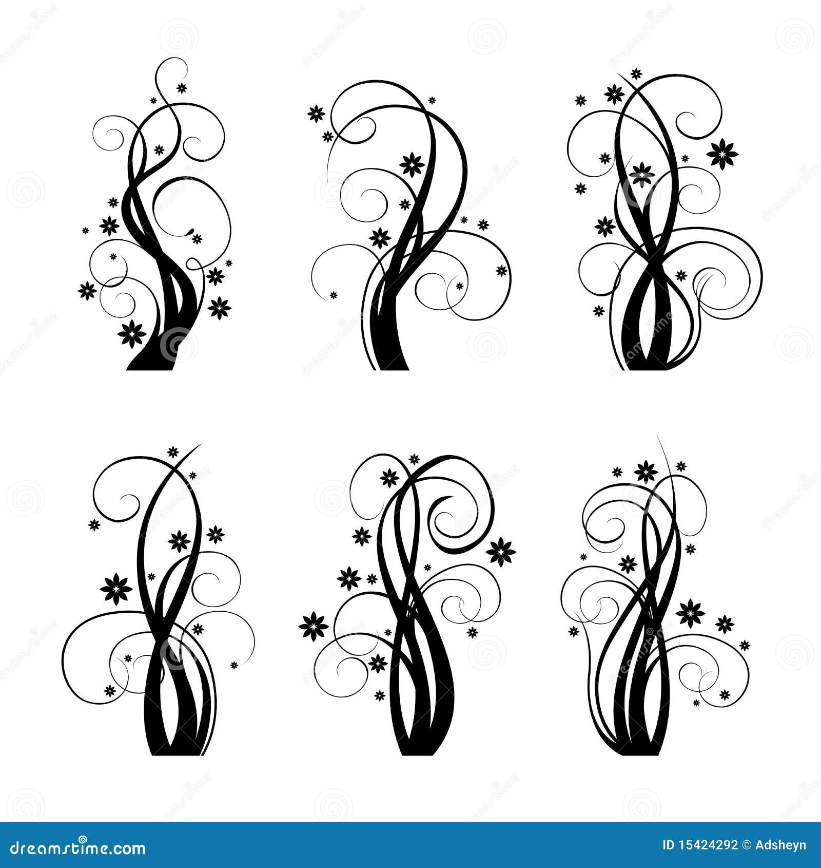 Six floral elements stock vector. Illustration of beautiful - 15424292
