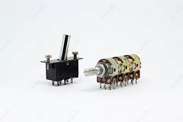 Variable Resistor and Switch on White Background. Stock Photo - Image ...