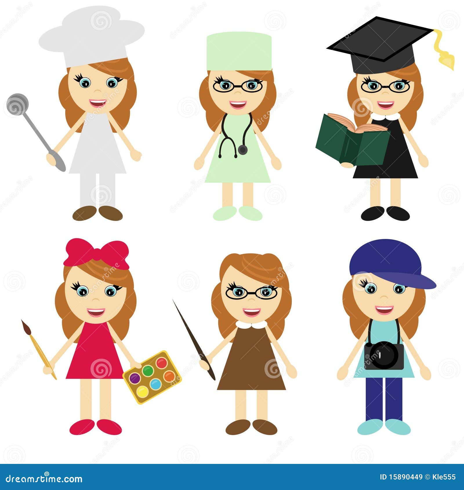 Six Girls of Different Professions Stock Vector - Illustration of ...