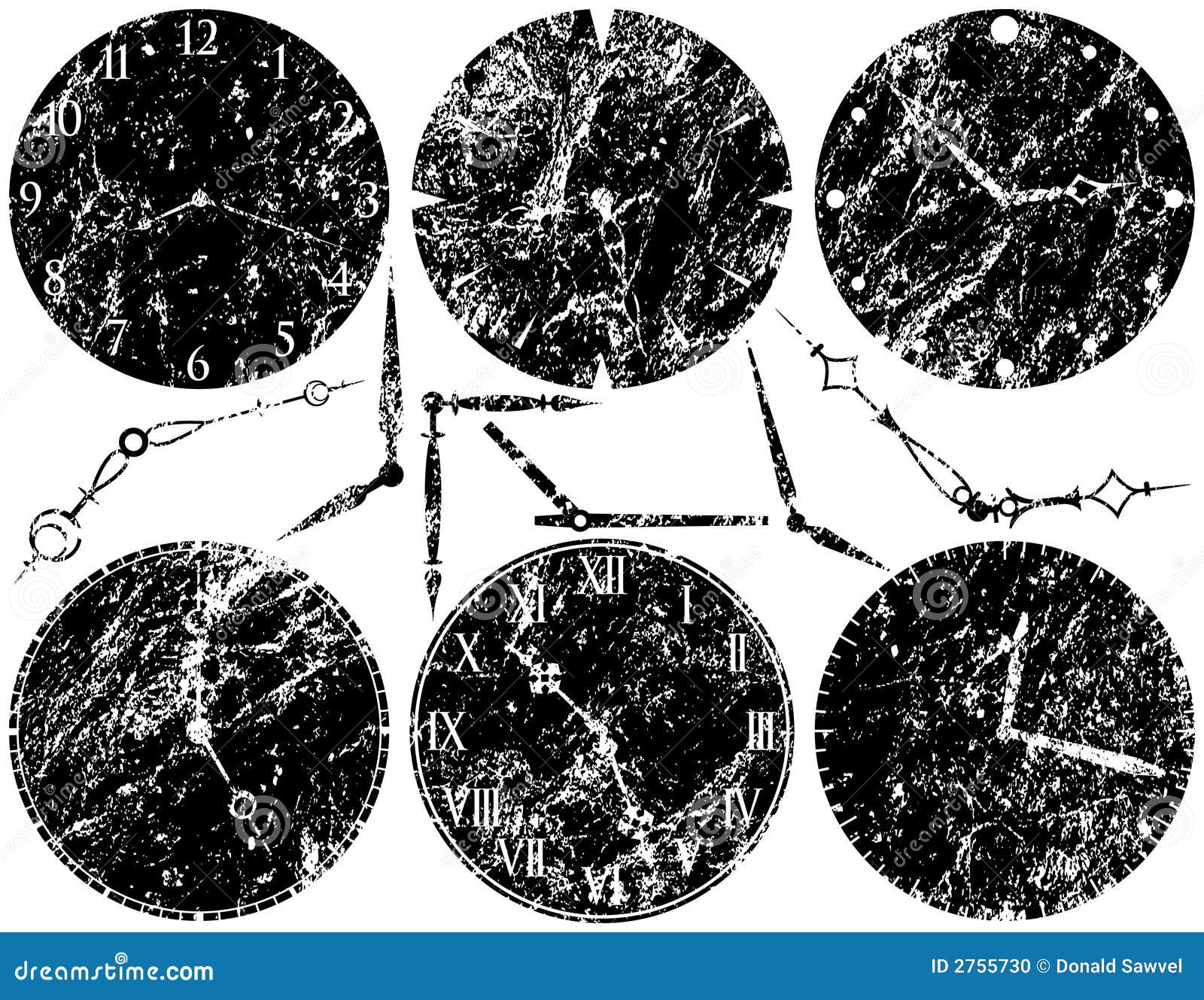 Six Grunge Clock Faces stock vector. Illustration of number - 2755730
