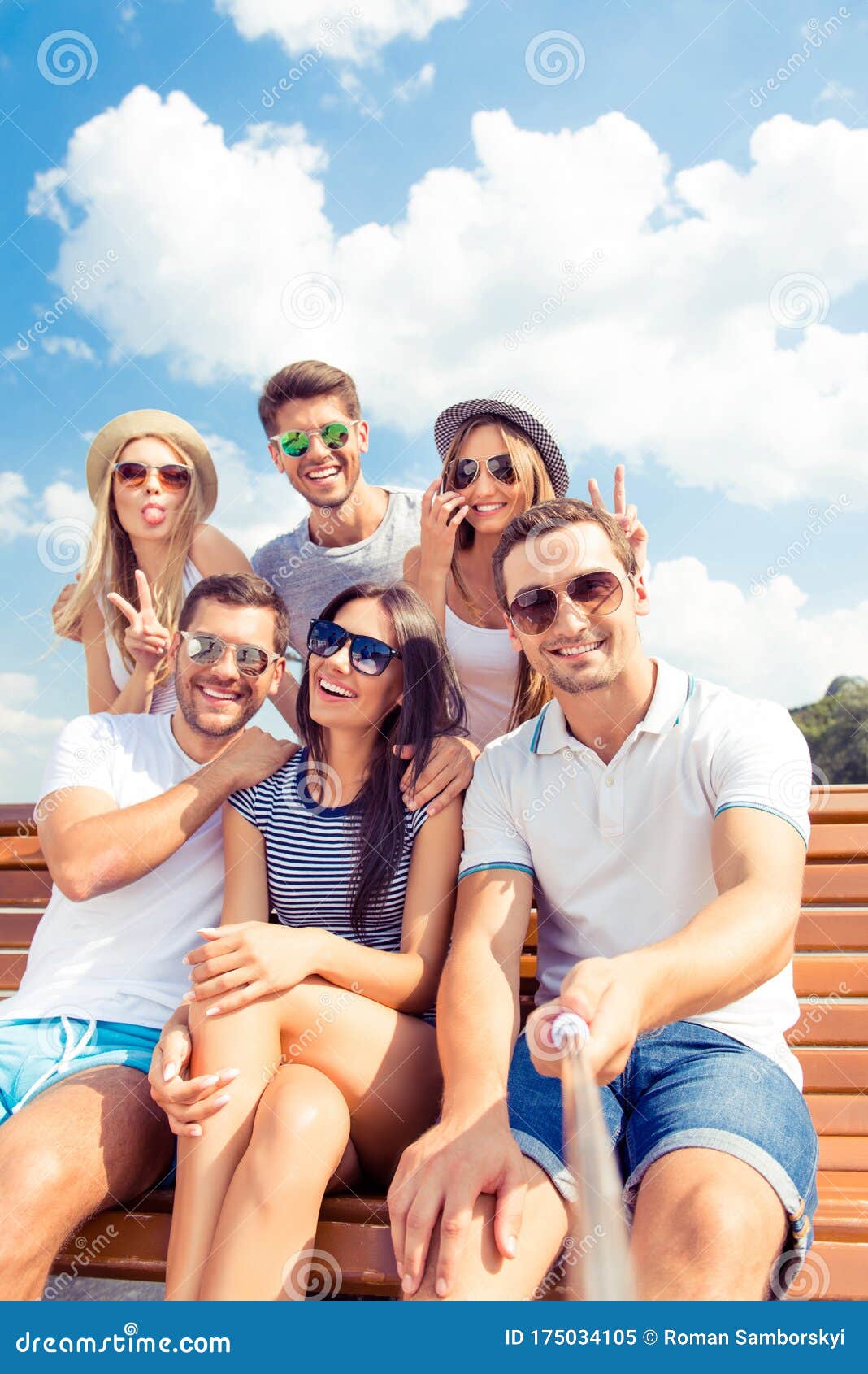 Six Happy Best Friends on Vacation Making Selfie Stock Image - Image of ...
